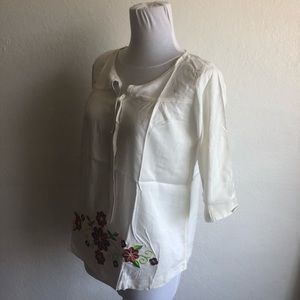 Tops | Lace Trimmed Flower Design Blouse | Poshmark
